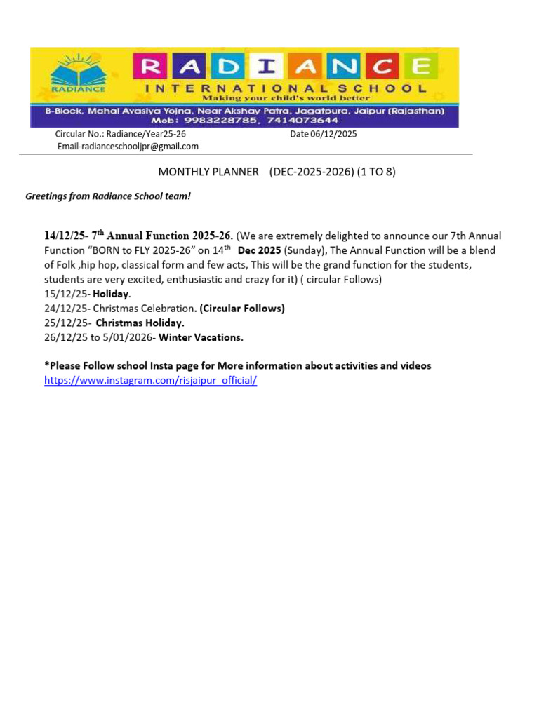 December 2025 School Events Planner | PDF
