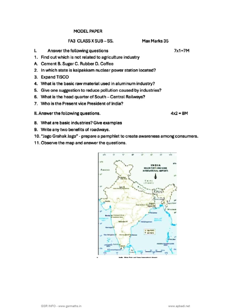 Class X Social Studies Model Paper | PDF
