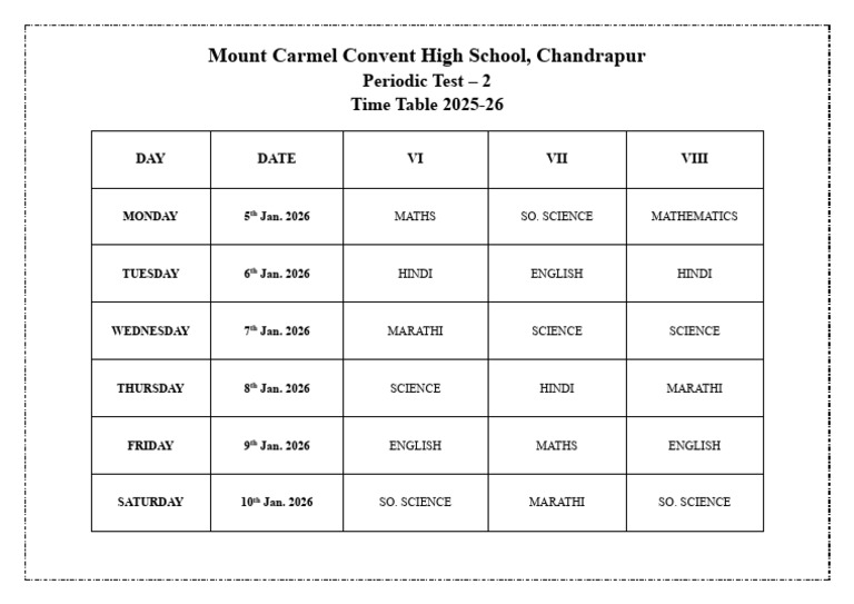 PT-2 Time Table 2025-26 - VI - VIII (2) - 181 | PDF