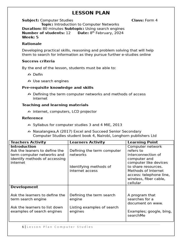 Lesson Plan Week 2 f3 | PDF | Internet | Lesson Plan