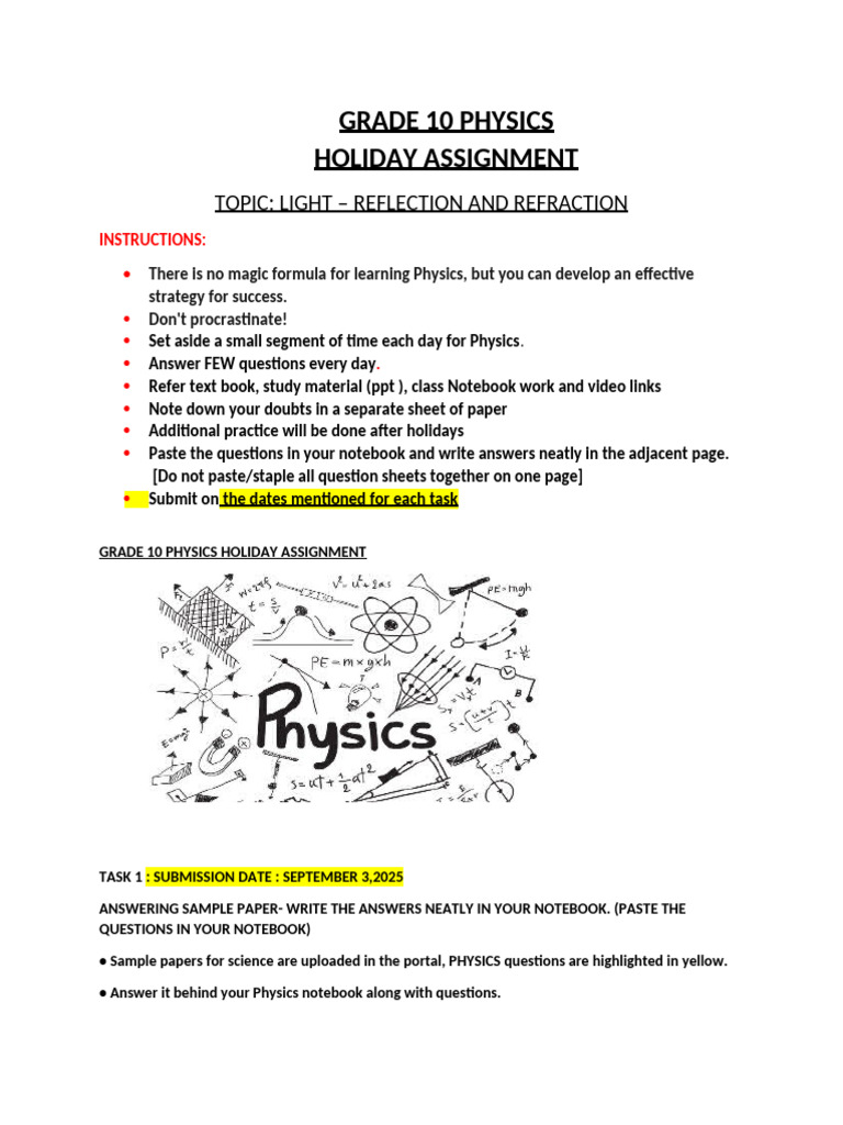 Grade 10 Physics: Light Assignment Guide | PDF