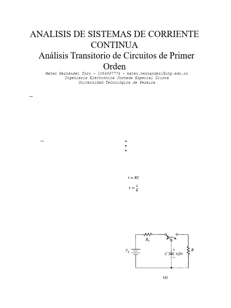 Informe Análisis Transitorio de Circuitos de Primer Orden | PDF | Red ...