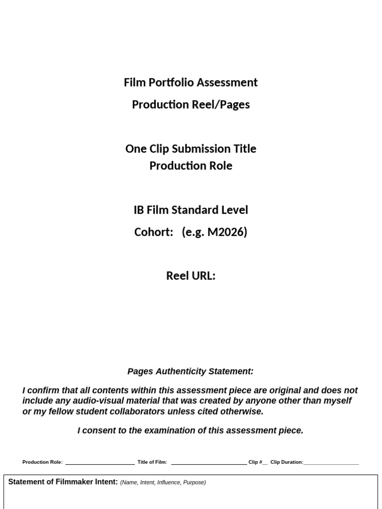 IB Film Portfolio Assessment Guide | PDF
