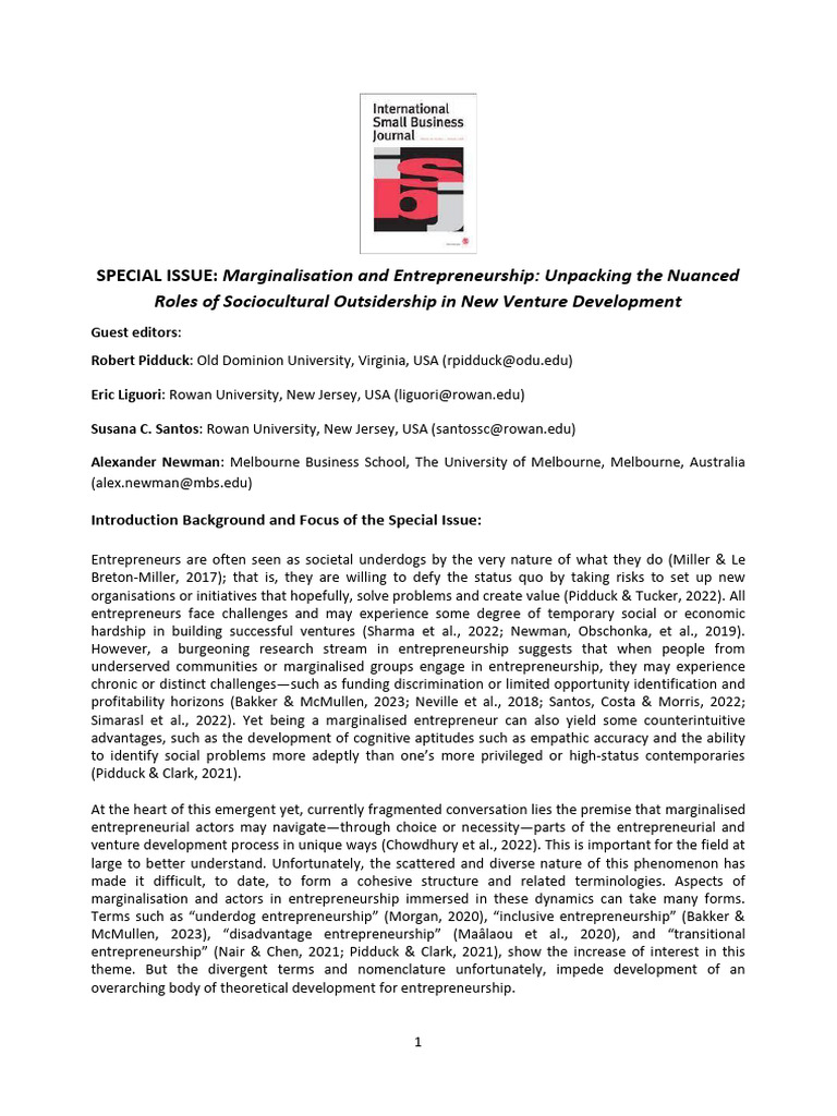 Special Issue Call 1697452664 | PDF | Entrepreneurship | Psychology