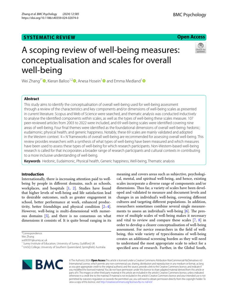 A Scoping Review of Well-Being Measures: Conceptualisation and Scales ...