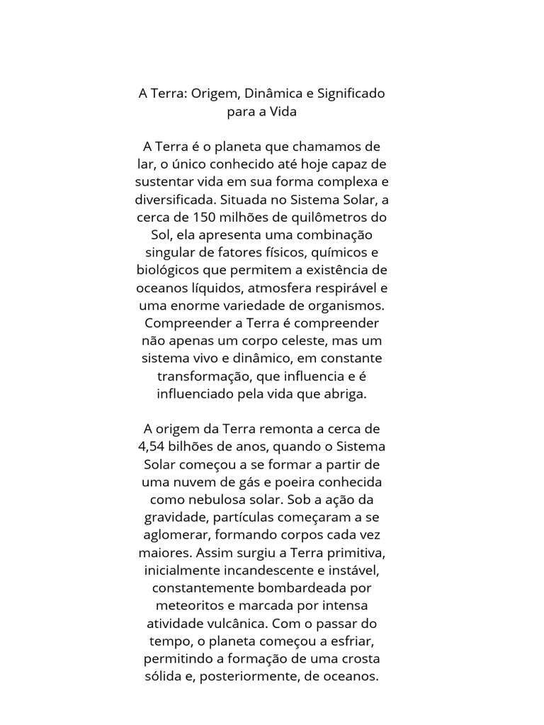 A Terra: Origem e Dinâmica Vital | PDF | Terra | Água