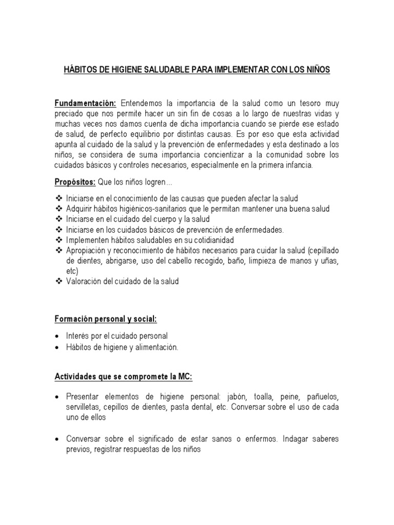 Habitos de Higiene Saludable para NIÑOS | PDF | Salud y bienestar