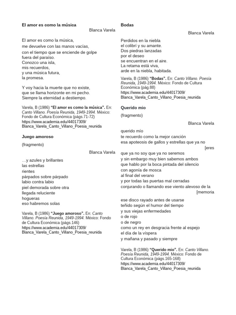 Poesía de Blanca Varela sobre el amor | PDF