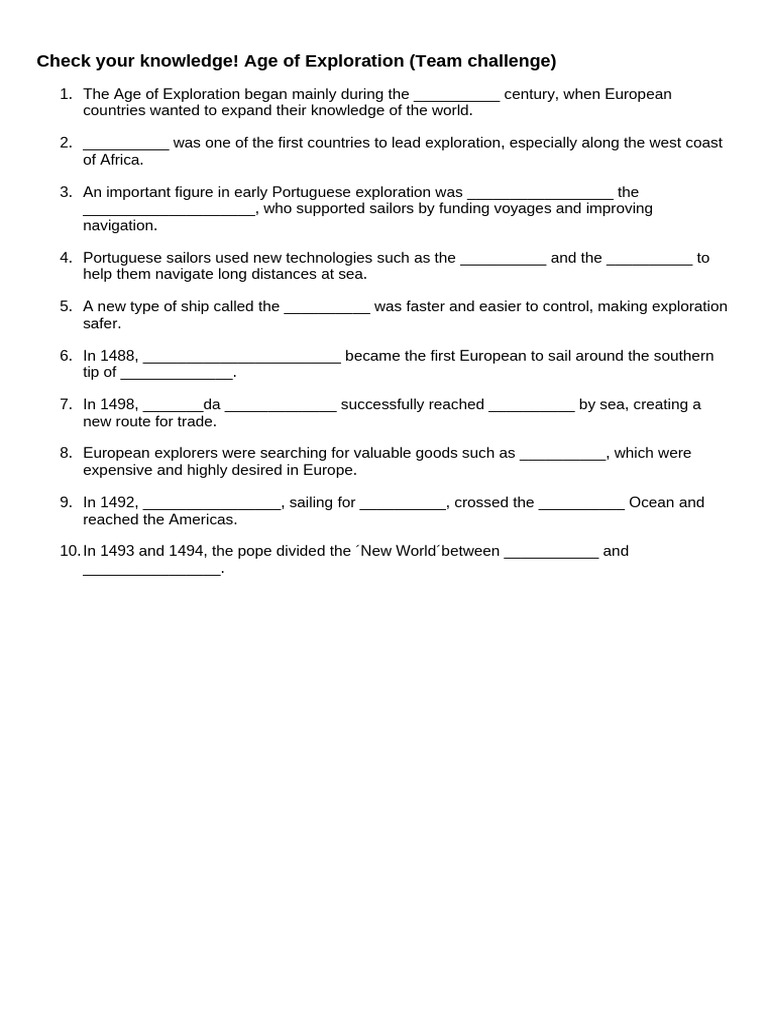 Age of Exploration Quiz Challenge | PDF