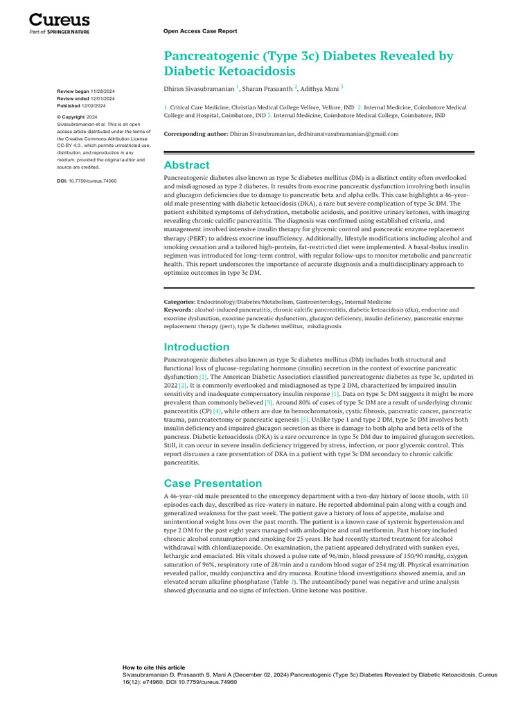 Type 3c Diabetes and Diabetic Ketoacidosis | PDF | Pancreas | Diabetes