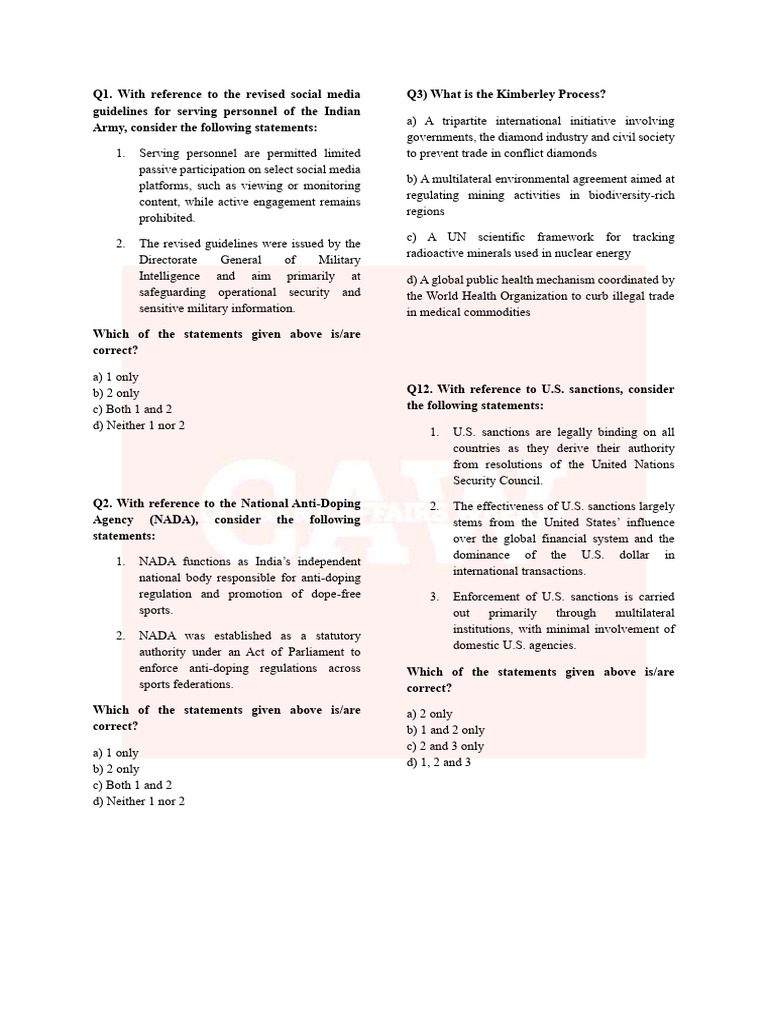 MCQs For 26th December 2025 | PDF | Global Politics | Economies