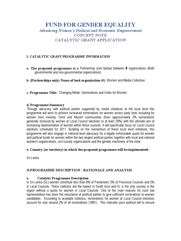 Project Proposal - UNIFEM | PDF | Gender Equality | Gender Studies