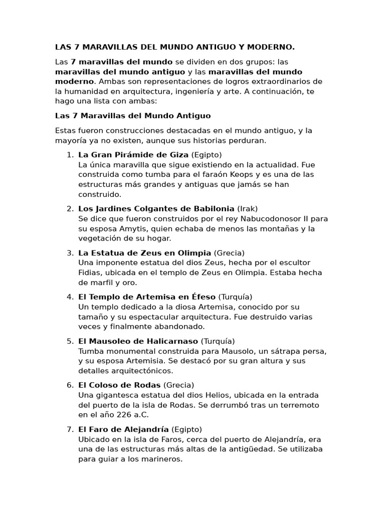 Las 7 Maravillas Del Mundo Antiguo y Moderno | PDF