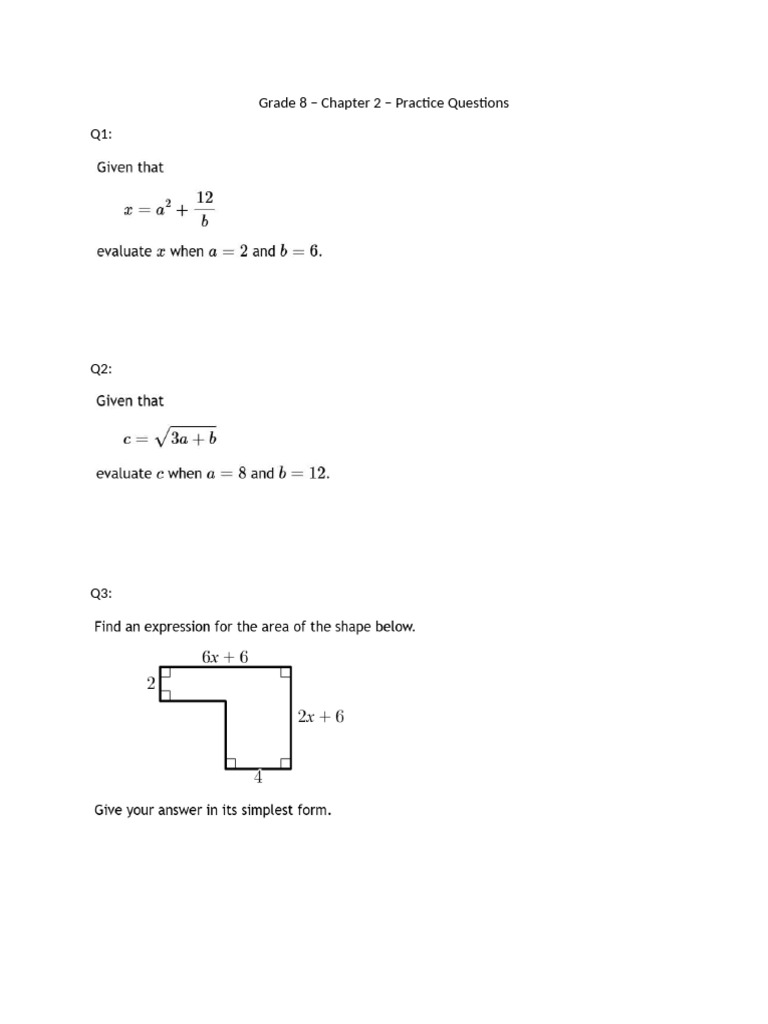 Grade 8 - Chapter 2 - Revision Questions 2 | PDF