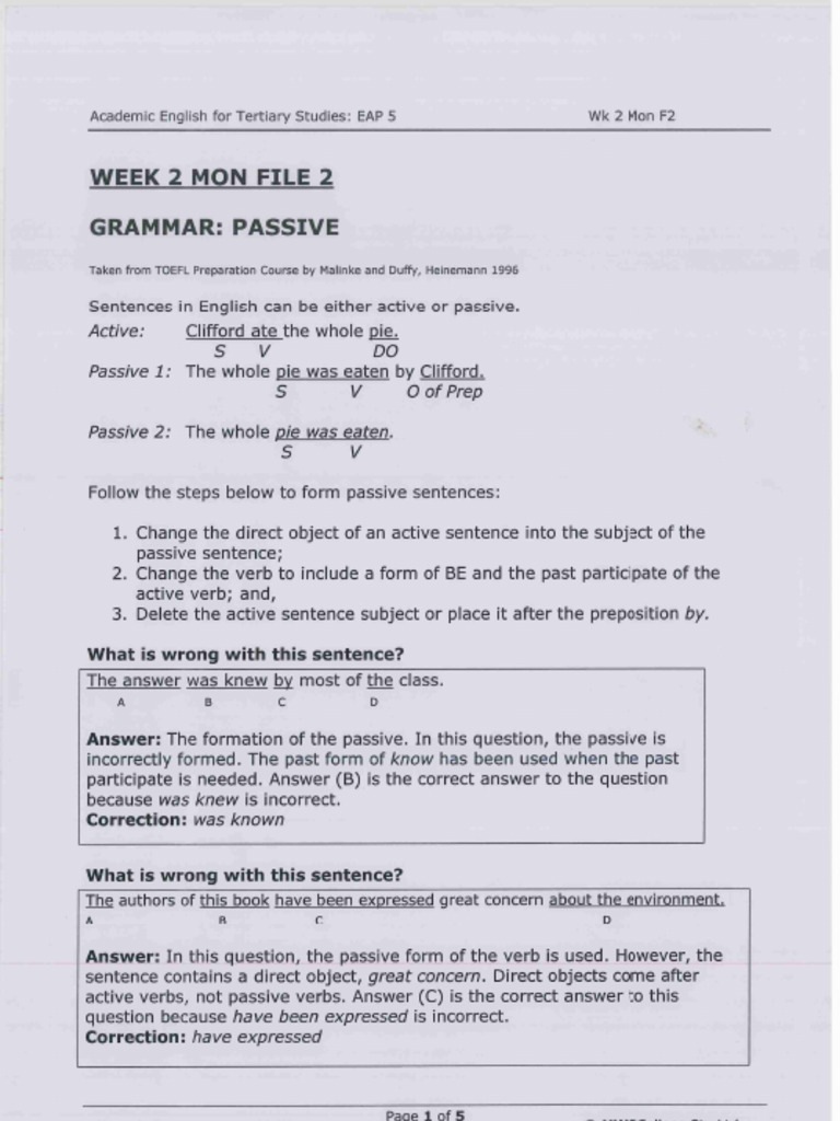 EAP5 Week 2 Mon F2 Grammar Passive - No Answers | PDF