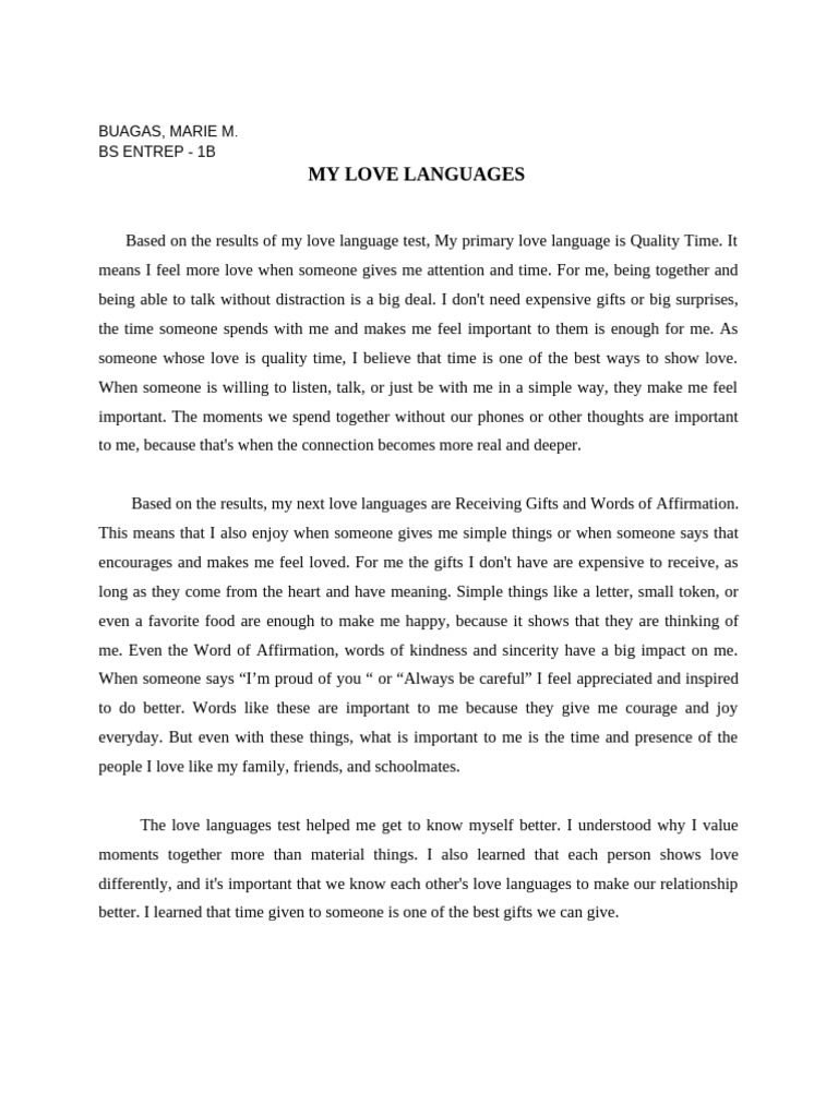 Understanding My Love Languages | PDF