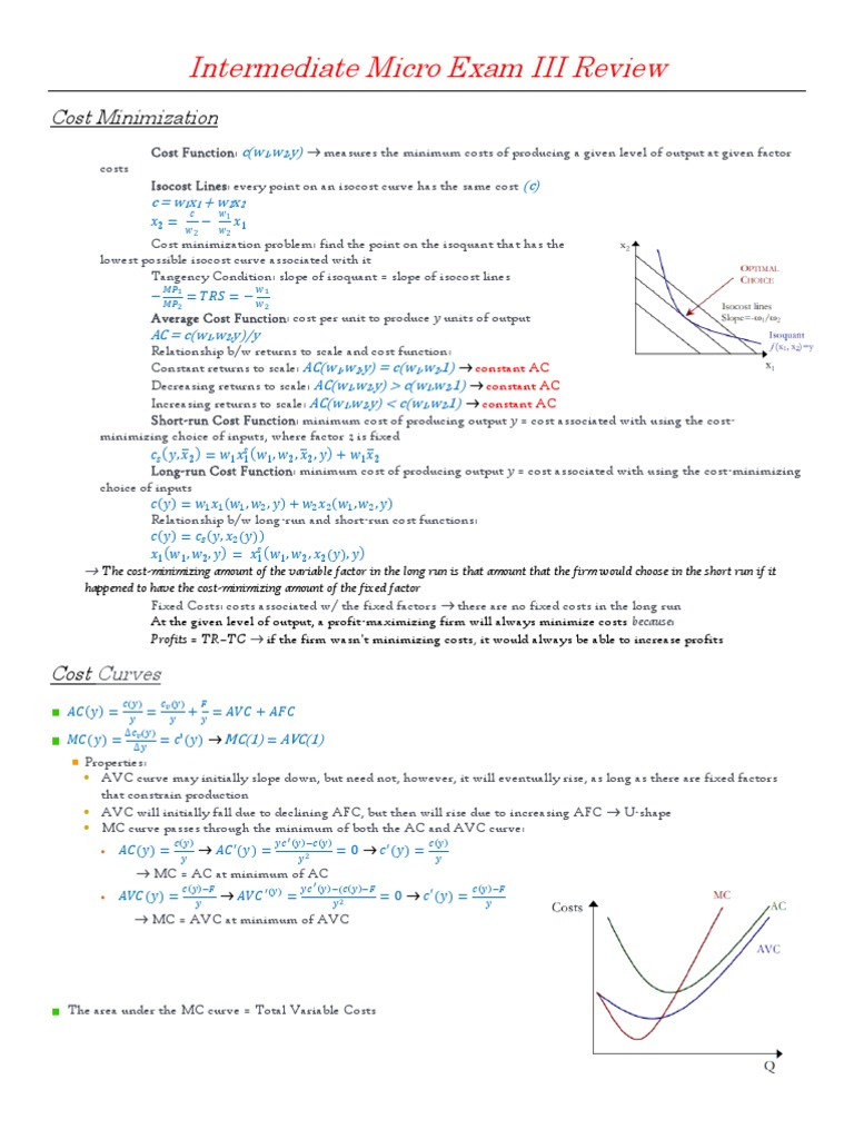 Intermediate Micro Exam III Review | PDF | Long Run And Short Run | Monopoly