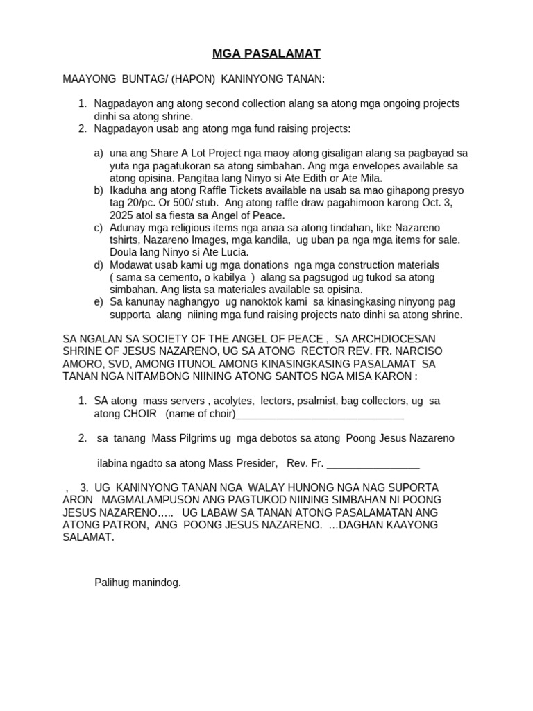 Announcement After The Mass | PDF