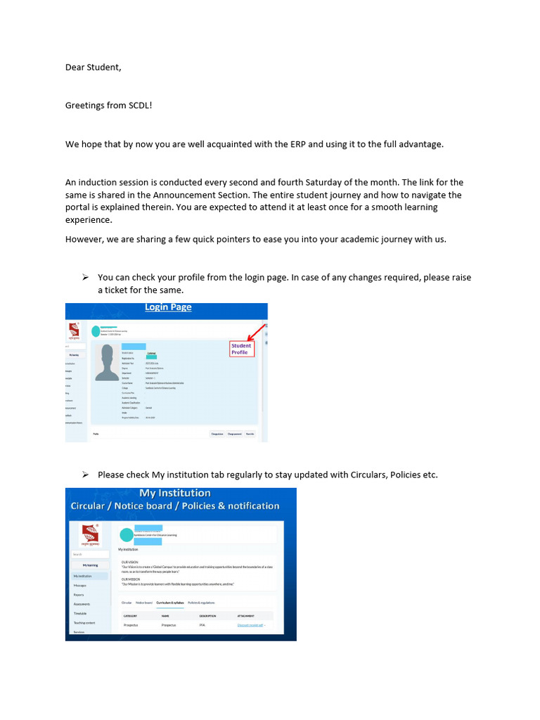 SCDL Student ERP Induction Guide | PDF