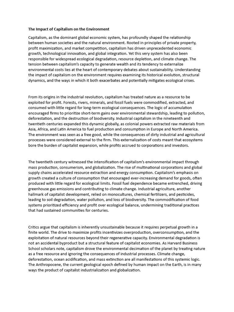 The Impact of Capitalism On The Environment | PDF | Sustainability ...