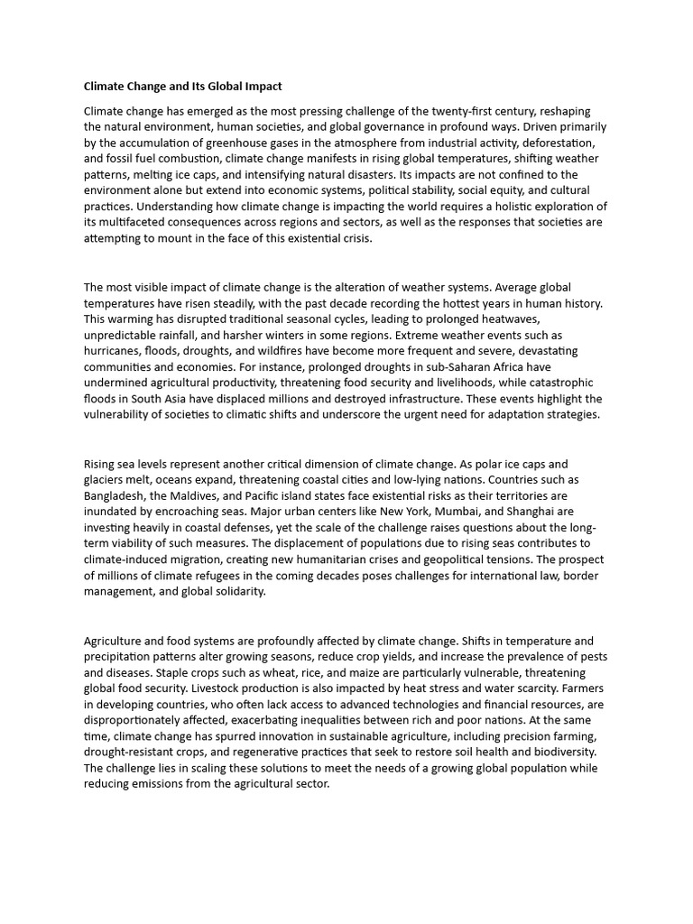 Climate Change and Its Global Impact | PDF | Climate Change | Climate ...