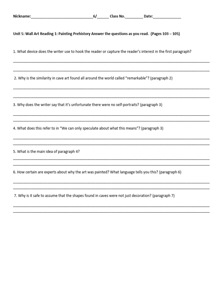 Unit 5 Reading Activity | PDF