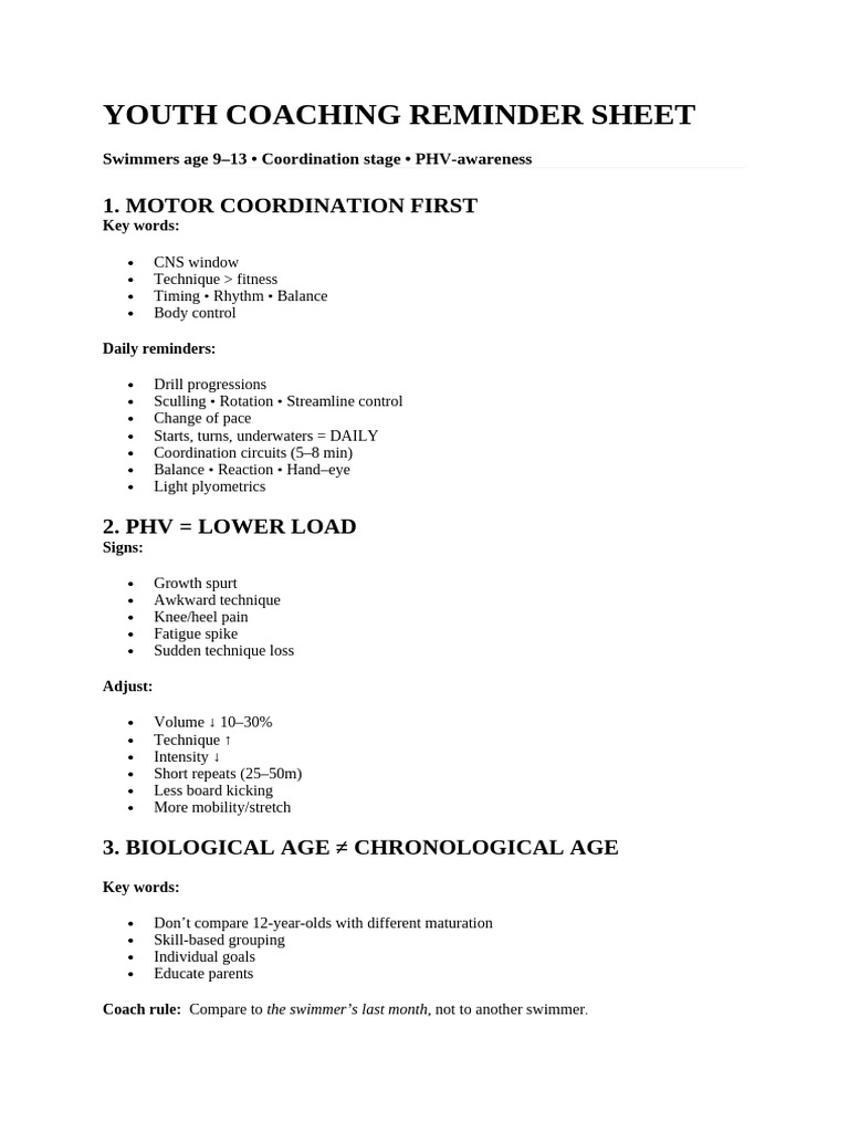 Youth Coaching Reminder Sheet | PDF