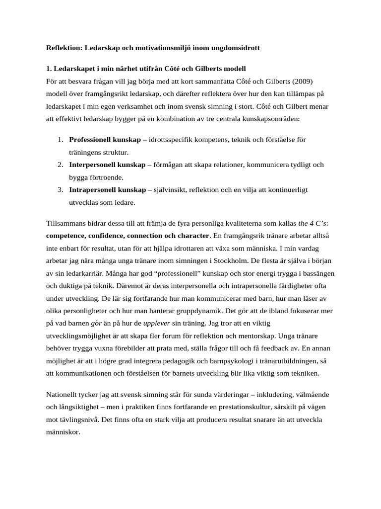 Ledarskap Och Motivationsmiljö Inom Ungdomsidrott | PDF