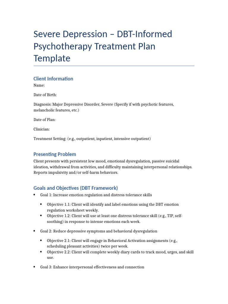 Severe Depression Treatment Plan DBT | PDF | Dialectical Behavior ...