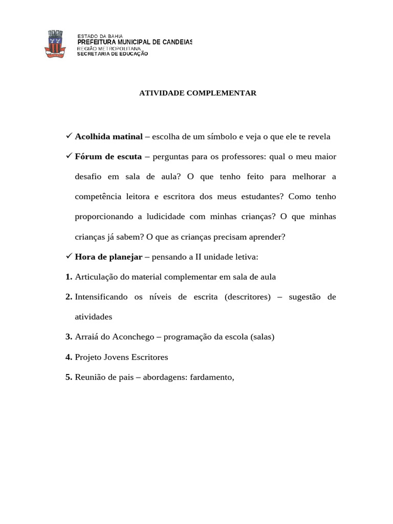 ATIVIDADE COMPLEMENTAR | PDF