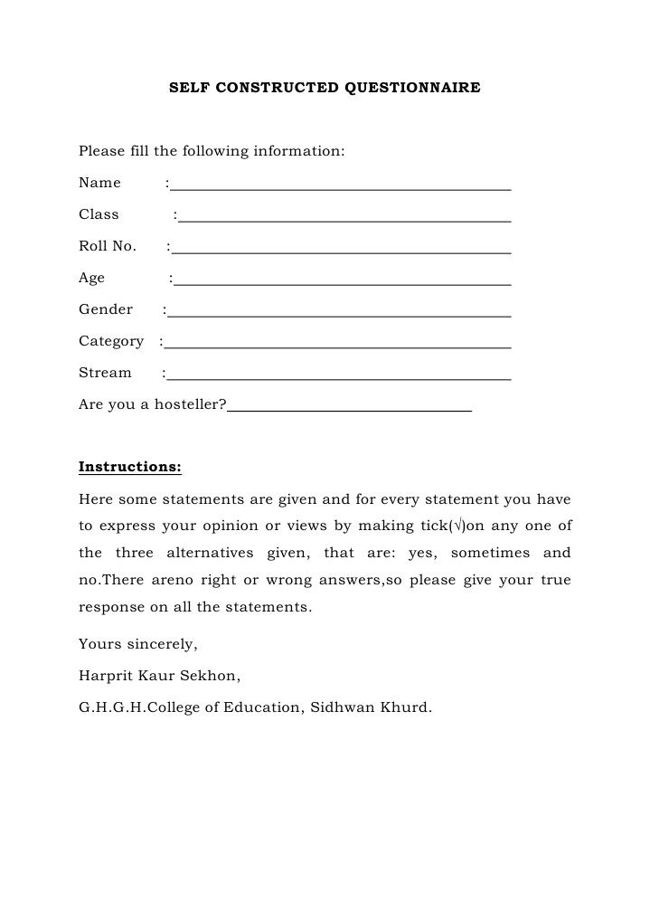 Self Constructed Questionnaire Original | PDF | Psychological Concepts