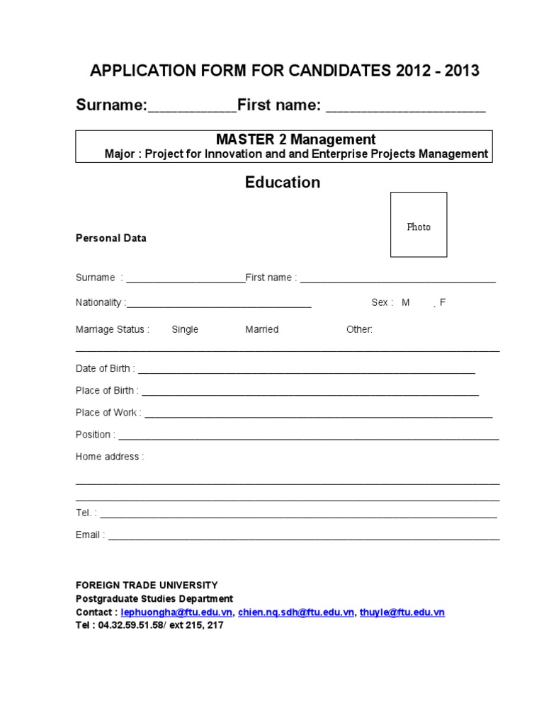 Application Form For Candidates 2012 - 2013 Surname: First Name | PDF