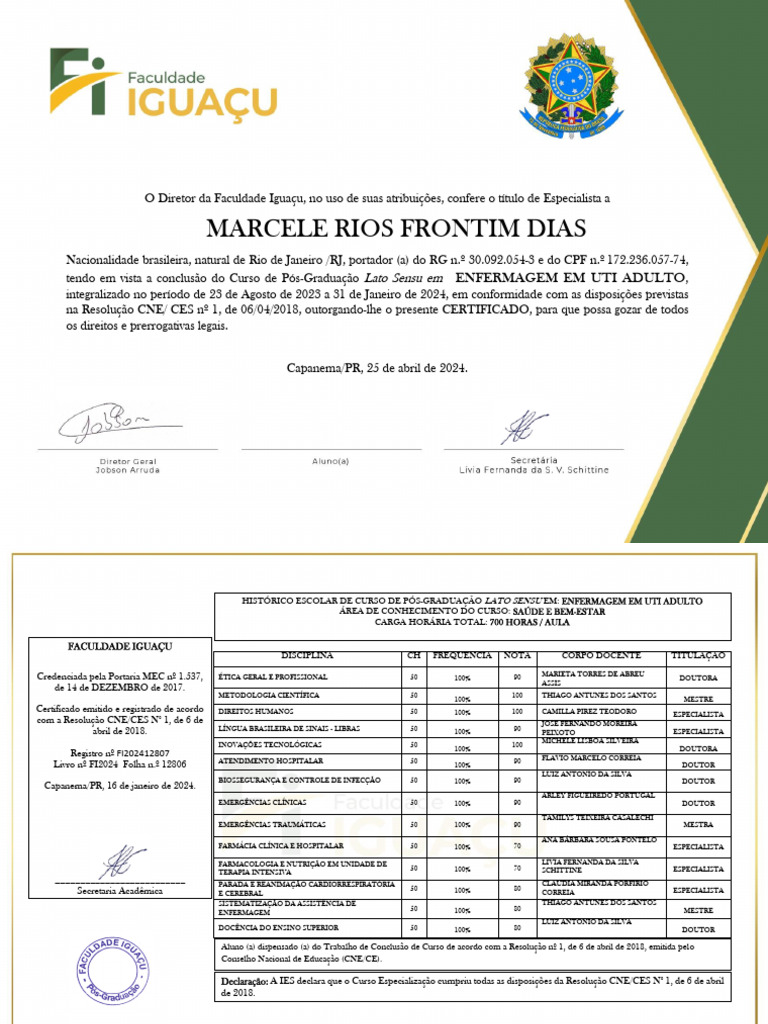 Certificado de Especialista em Enfermagem UTI | PDF | Pós-graduação