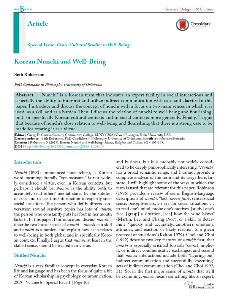Korean Nunchi and Well Being | PDF | Wisdom | Virtue