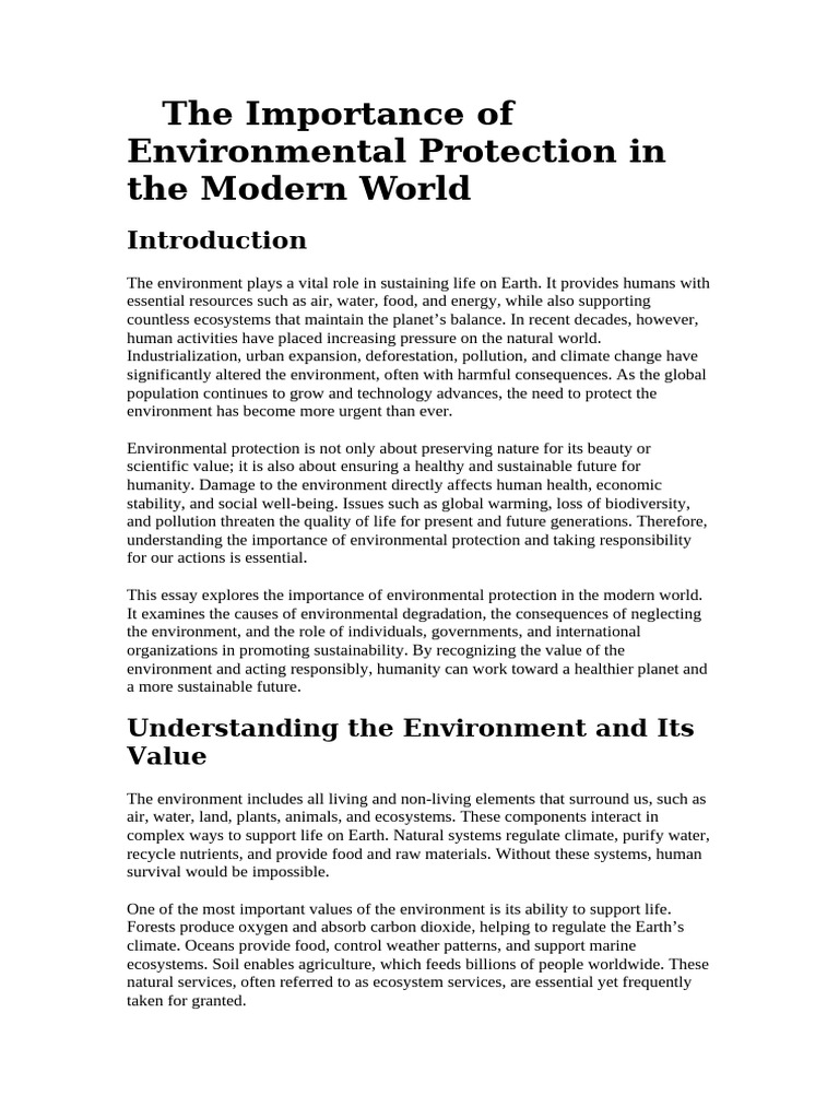 Importance of Environmental Protection | PDF | Environmental ...