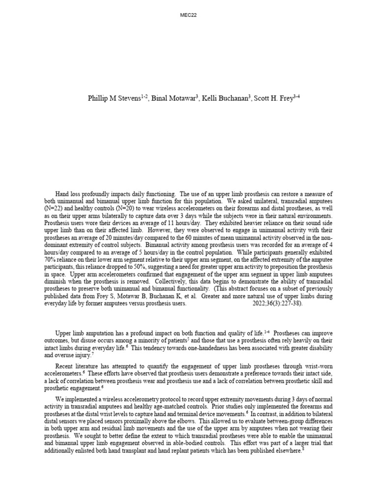 Impact of Unilateral Transradial Prosthesis in Upper Limb | PDF ...