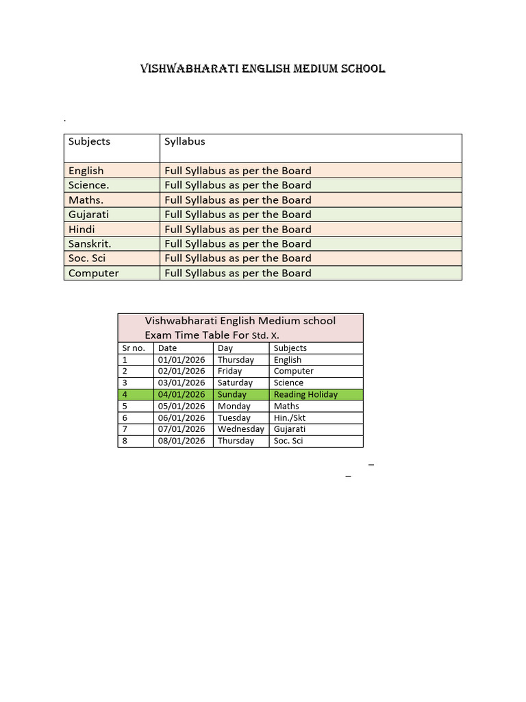 Std-10 Sa2 Time Table 2026 | PDF