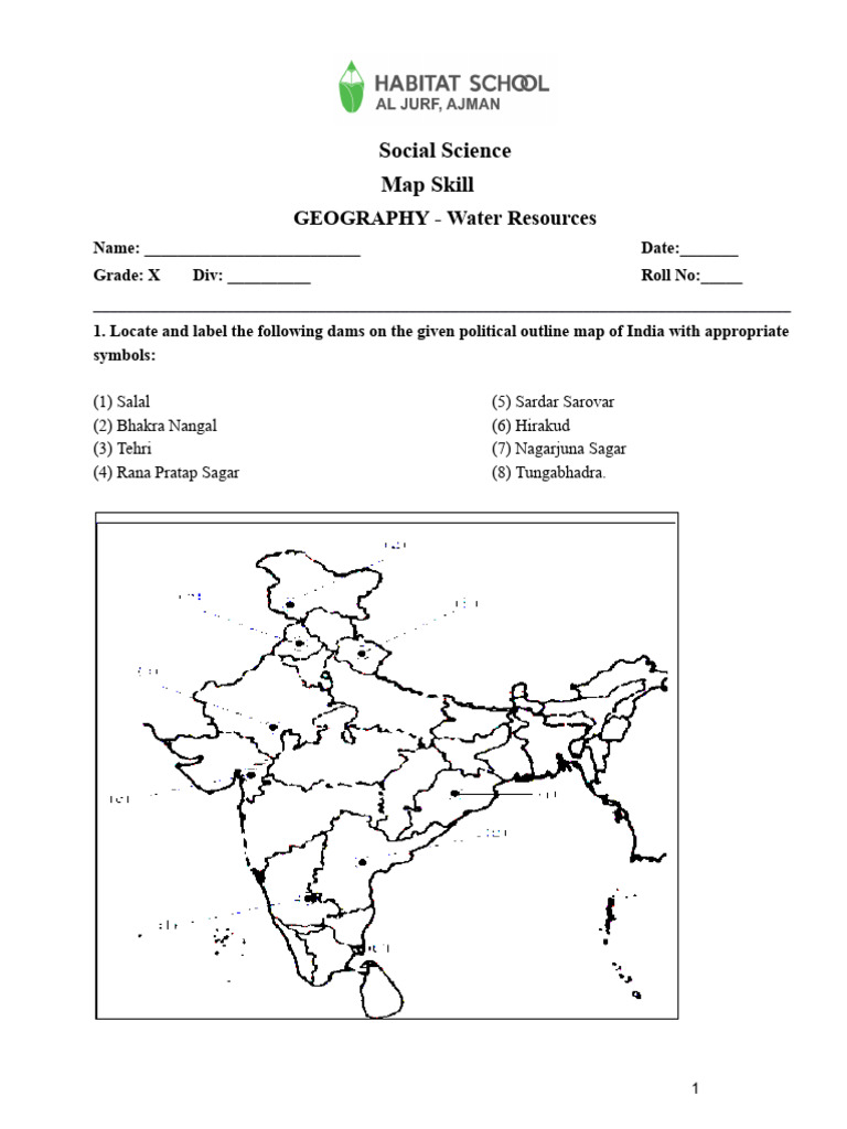Water Resources - Map Skill-SA1 | PDF