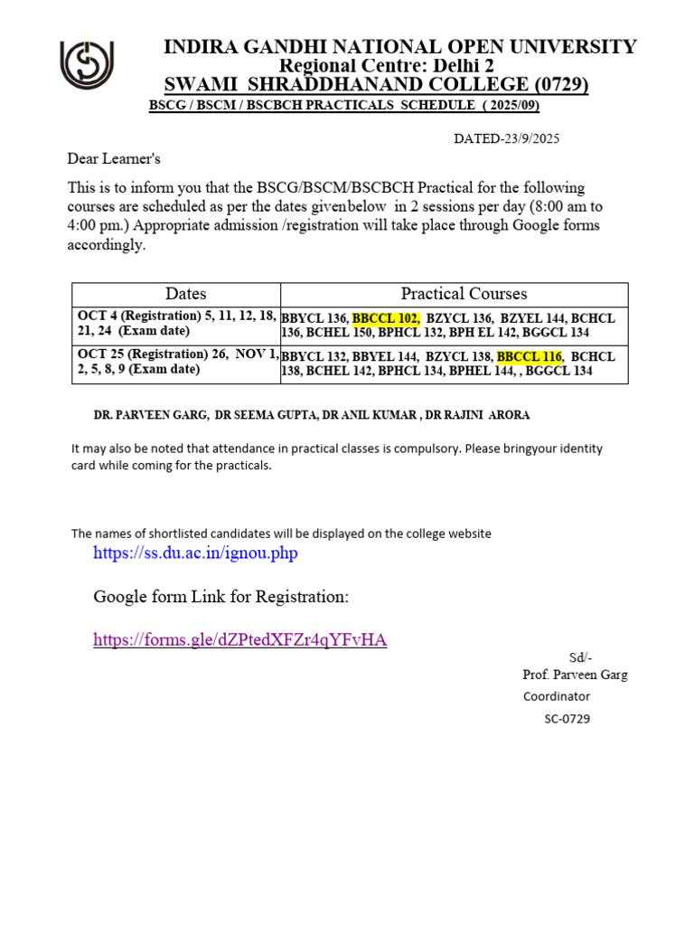 1758684490_IGNOU_PRACTICAL_SCHEDULE_(2025-09) | PDF