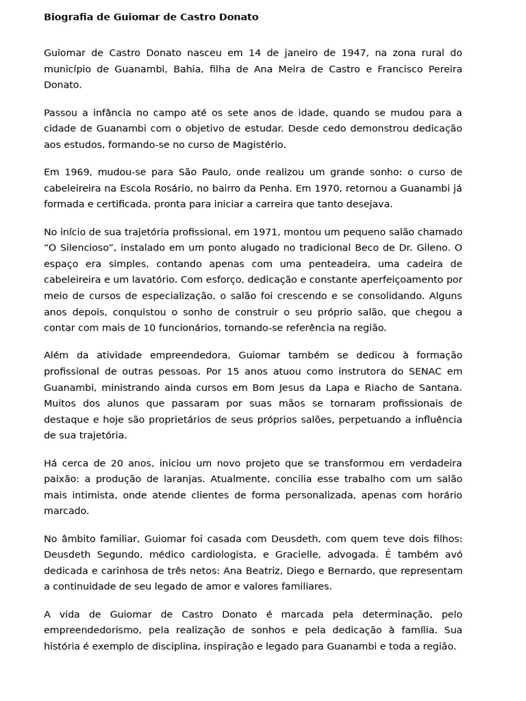 Biografia de Guiomar de Castro Donato | PDF