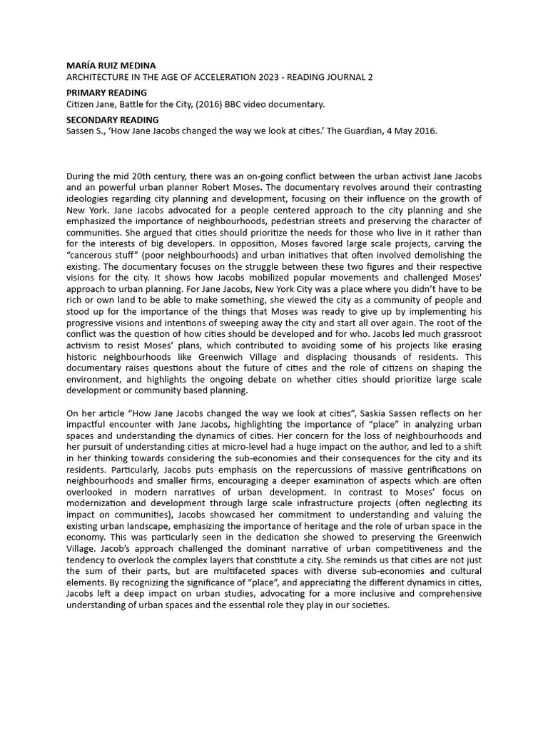 Jane Jacobs vs. Robert Moses: Urban Planning Debate | PDF