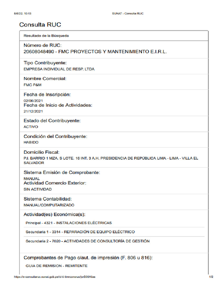 Ficha Ruc | PDF