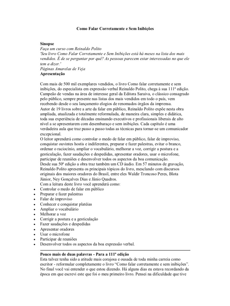 Como falar corretamente e sem inibioes - Reinaldo Polito | PDF