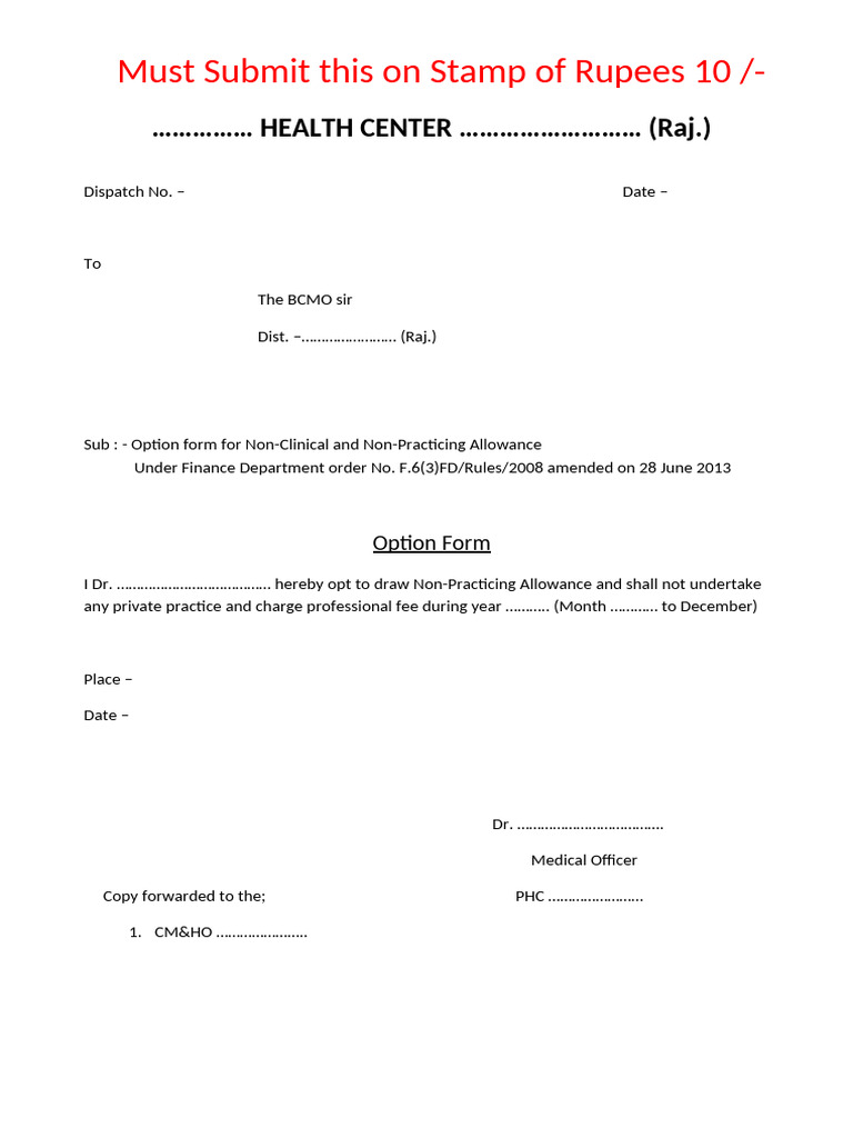 Non-Practicing Allowance Option Form | PDF