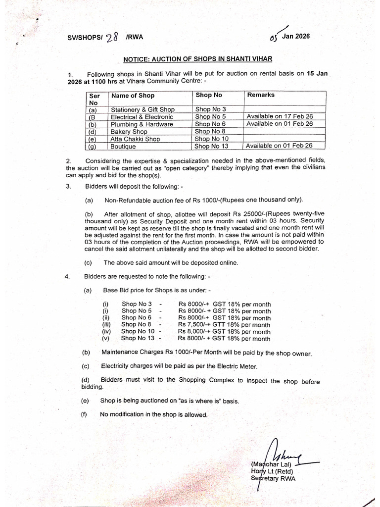 Notice for Auction of Shops | PDF
