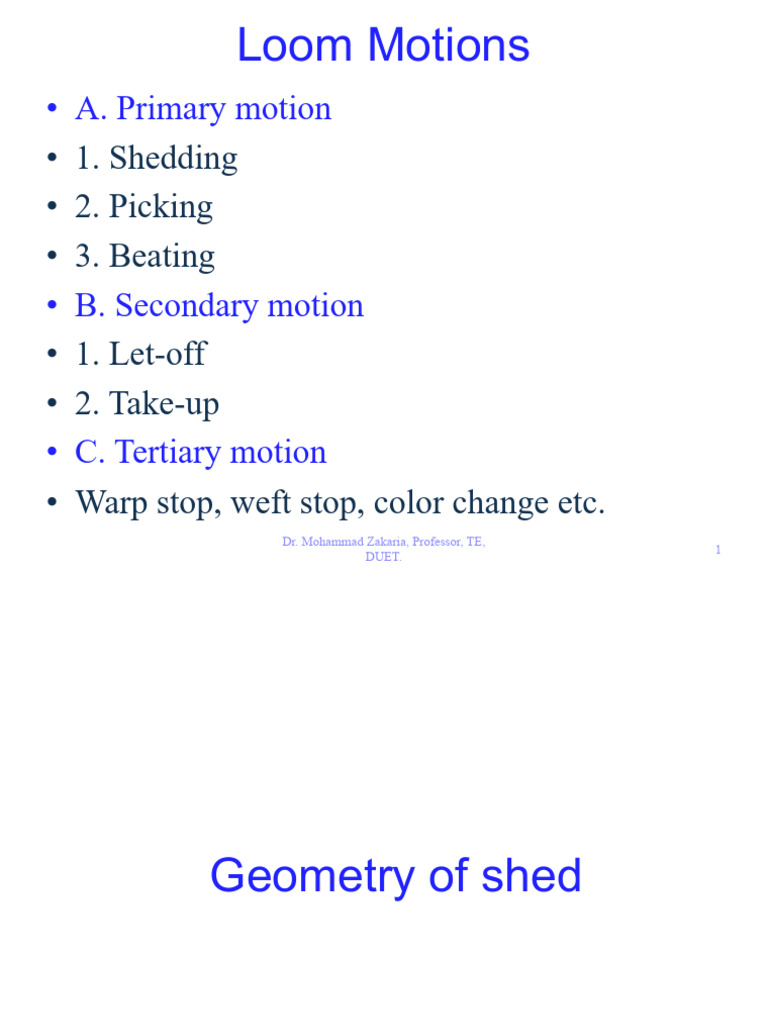 Shed Geometry, Types of Shed - Shedding Mechsnism | PDF | Loom | Weaving