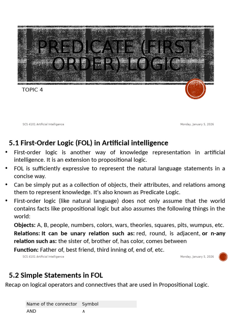 Topic 5_First Order Logic | PDF | Logic | First Order Logic