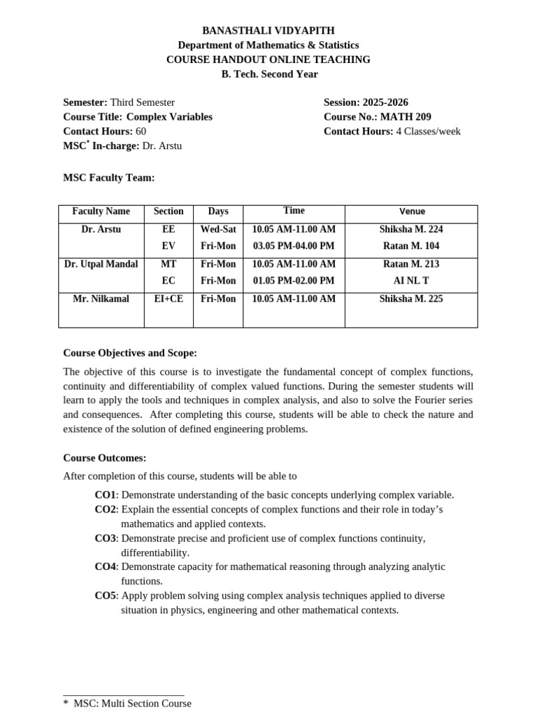 Complex Variables Course Handout 2025 | PDF | Complex Analysis ...