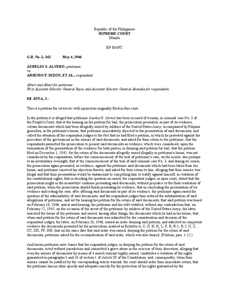 Alvero v. Dizon | PDF | Search And Seizure | Bail