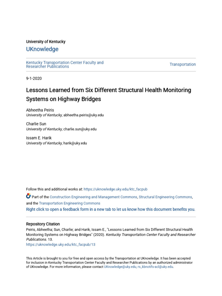 Structural Health Monitoring of Bridges | PDF | Bridge